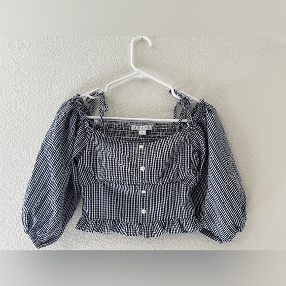 HYFVE | Tops | Hyfve Blackandwhite Checkered Crop Top With Puff Sleeves And Ties | Poshmark